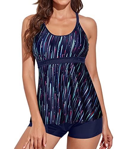 Adjustable Strap Flowy Tankini Bathing Suits Boy Shorts-Navy Blue ...